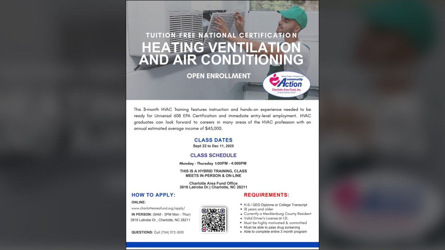 CAF's Tuition-Free National Certification HVAC Training Class Starts on ...