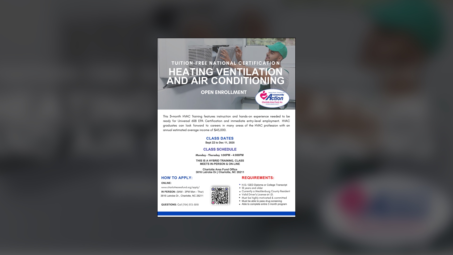 Register Now CAF's Tuition-Free National Certification HVAC Training ...